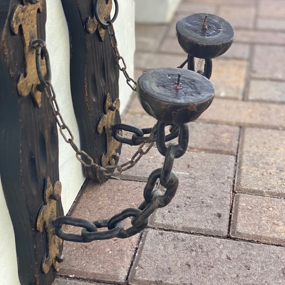 Vintage | Accents | 2 Vtg Medieval Wooden Metal Candle Wall Sconce ...